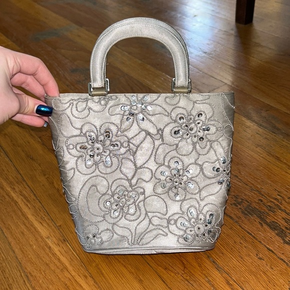 Bags | Silver Flower Embroidered Bag | Poshmark